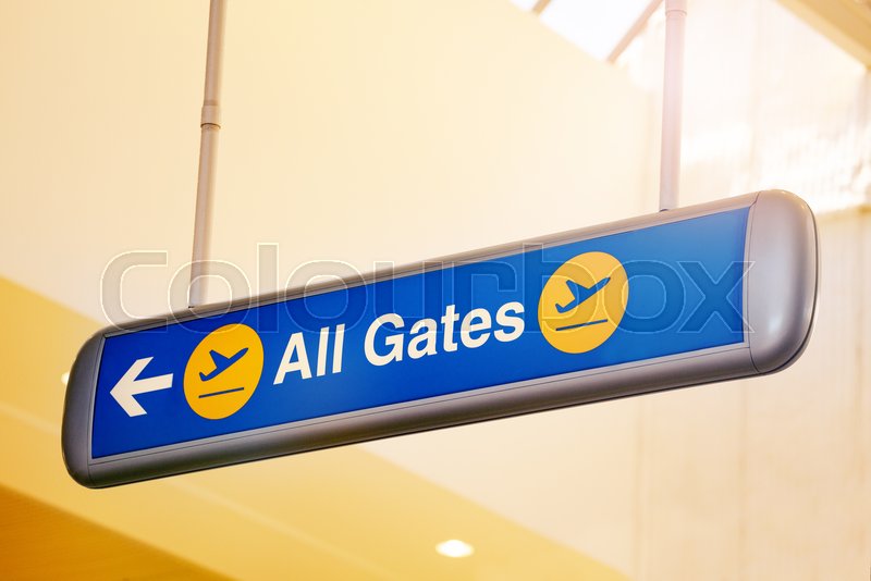 All gates direction blue sign in the ... | Stock image | Colourbox