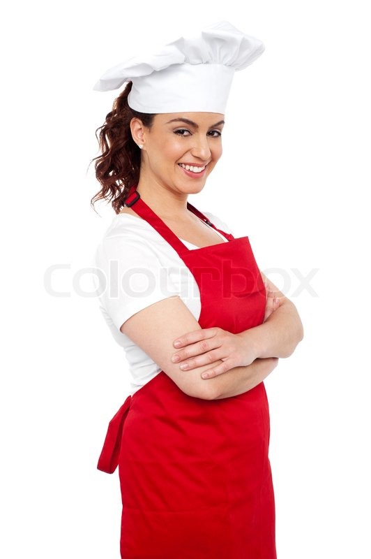 Side view of cheerful chef posing ... | Stock image | Colourbox