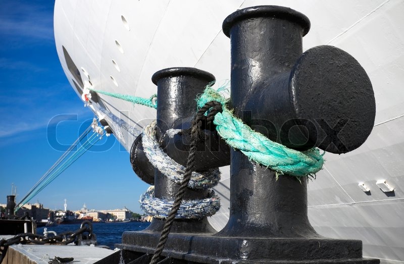 Bundle of rope on the ship mooring ... | Stock image | Colourbox