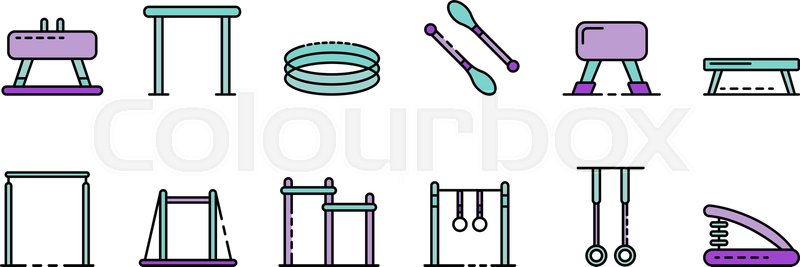 Gymnastics equipment icons set. ... | Stock vector | Colourbox