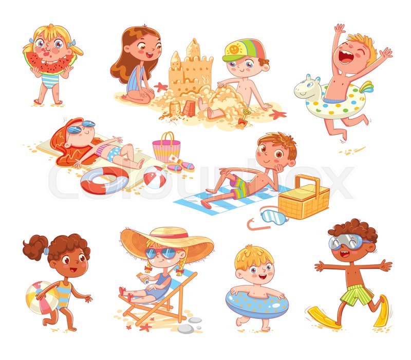 Set of summer scenes with children. ... | Stock vector | Colourbox