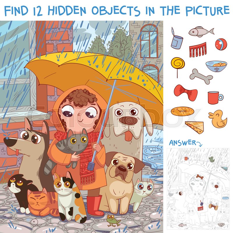 Find 12 hidden objects in the picture. ... | Stock vector | Colourbox