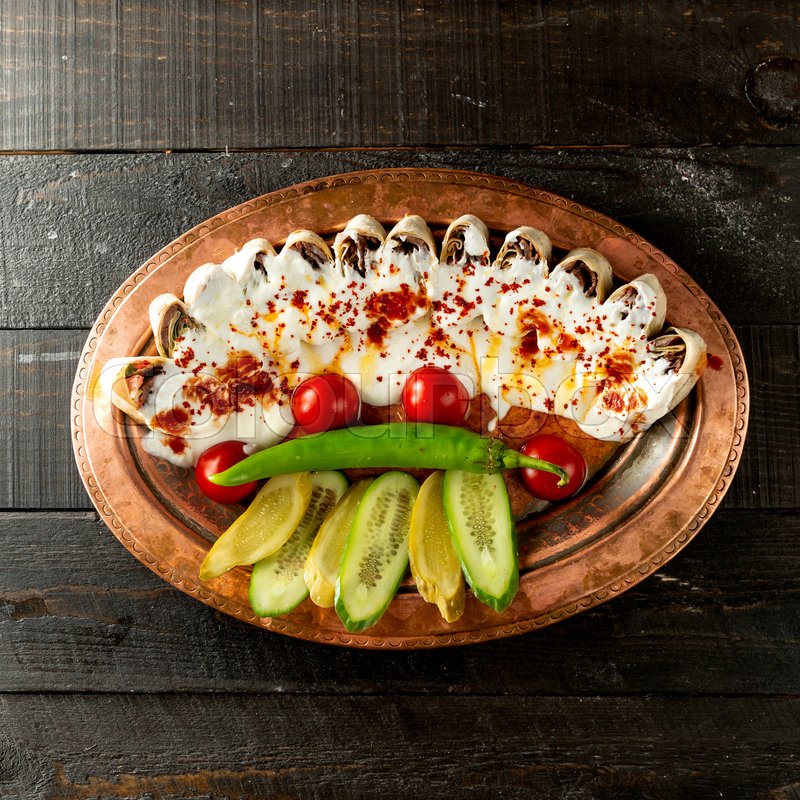 Flatbread kebab doner slices served ... | Stock image | Colourbox