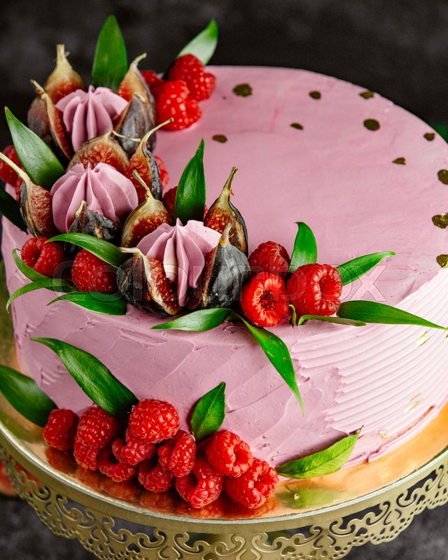 Raspberry cake decorated with ... | Stock image | Colourbox