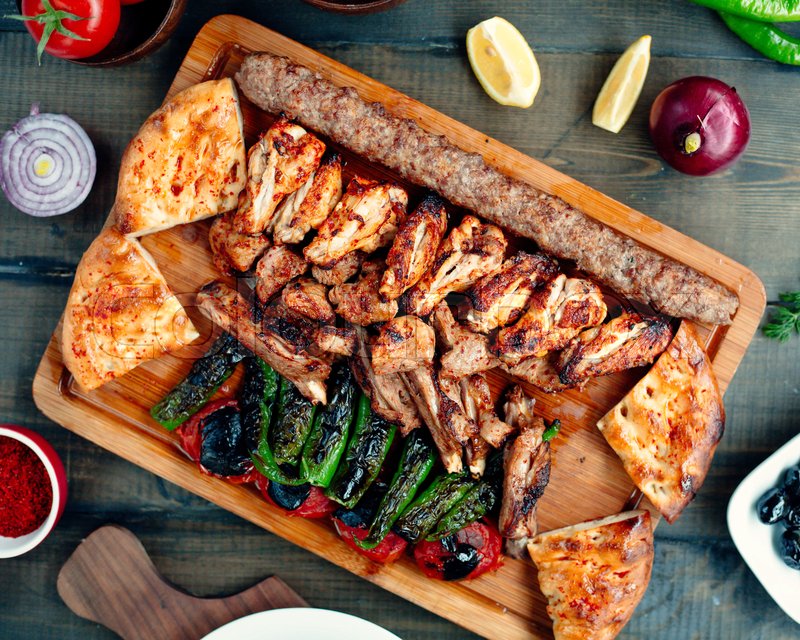 Kebab platter with grilled chicken lula ... | Stock image | Colourbox