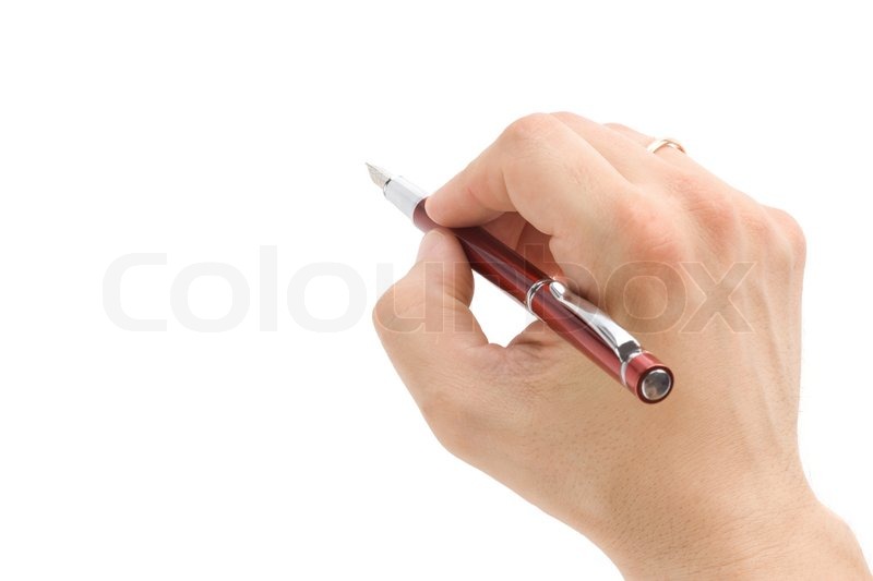 Hand with pen isolated on white | Stock image | Colourbox