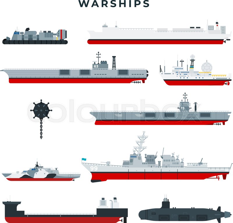 Warships of different types, set. ... | Stock vector | Colourbox