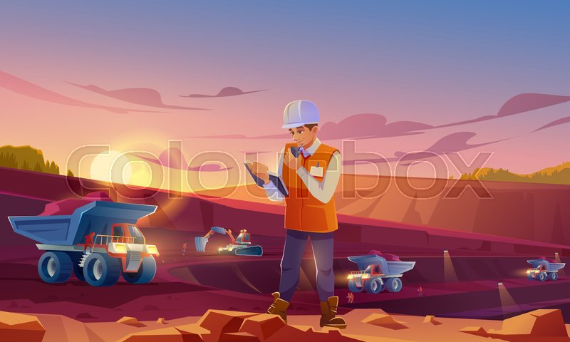 Man in helmet working on mining ... | Stock vector | Colourbox