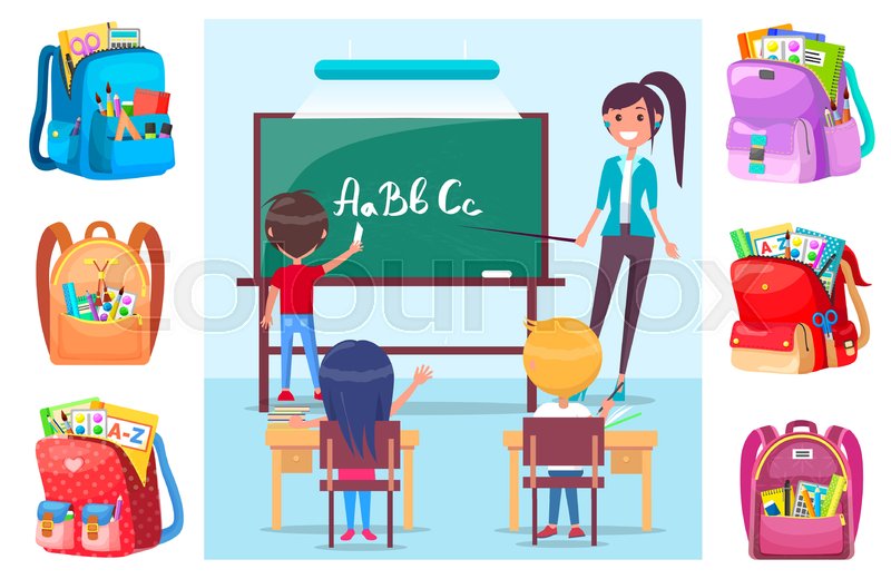 Children learning alphabet at school ... | Stock vector | Colourbox
