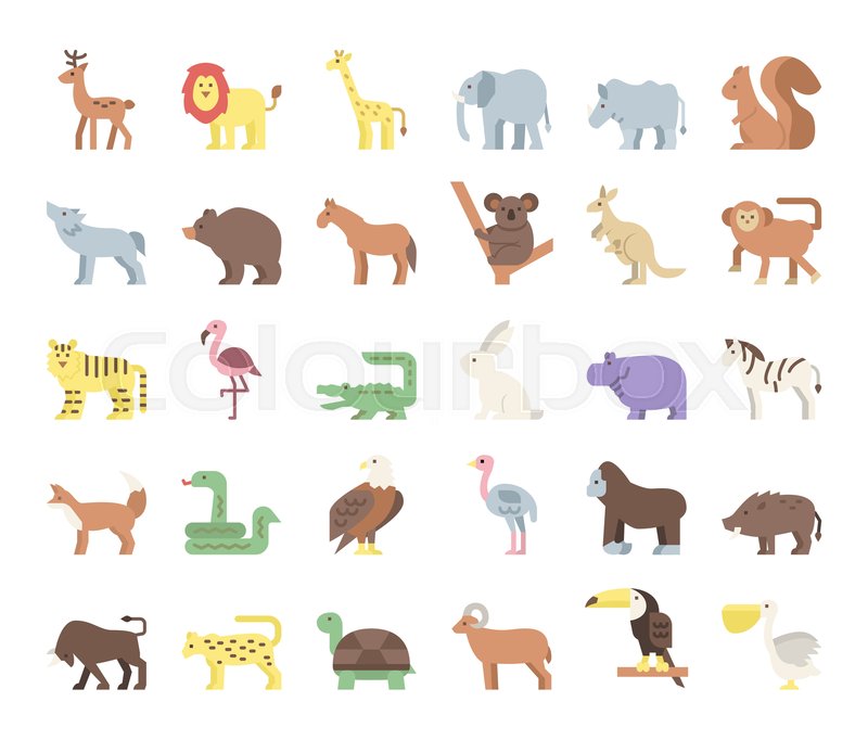 Wild animals flat vector icons safari ... | Stock vector | Colourbox