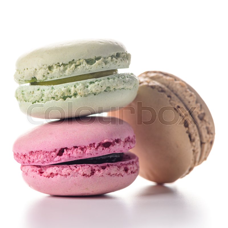 Three macaroons on white background. | Stock image | Colourbox