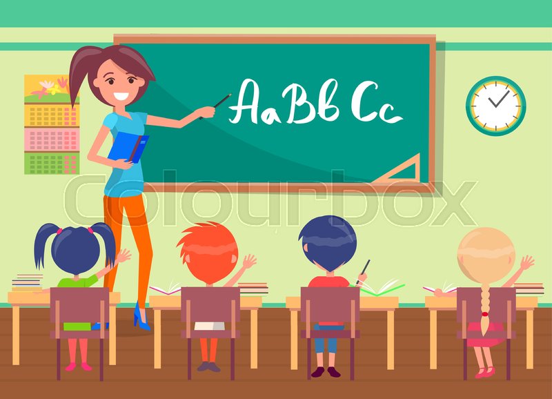 Language lesson in class with teacher ... | Stock vector | Colourbox