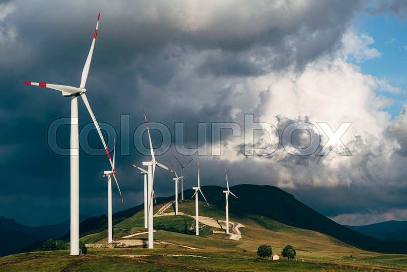 Huge high wind turbines on the hill, ... | Stock image | Colourbox