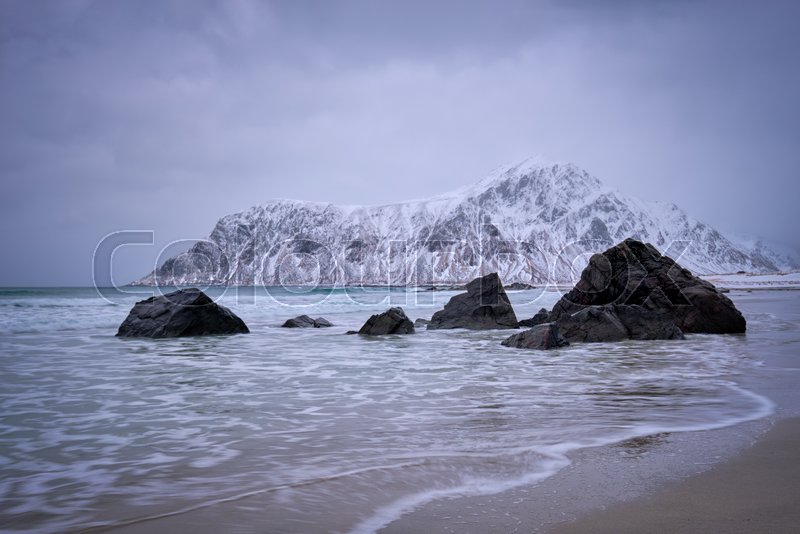 Waves on coast of Norwegian sea in ... | Stock image | Colourbox