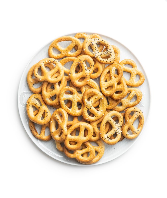 Crispy salted pretzels on plate ... | Stock image | Colourbox