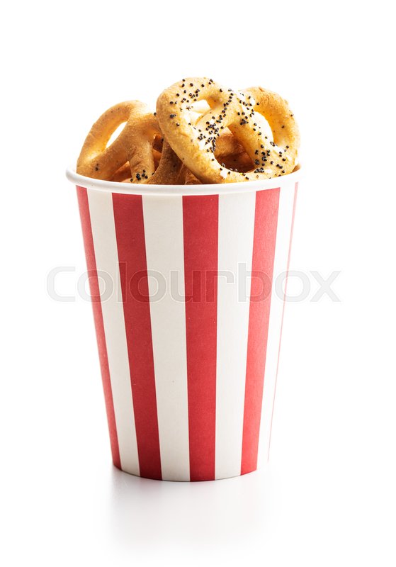 Crispy salted pretzels in paper cup ... | Stock image | Colourbox