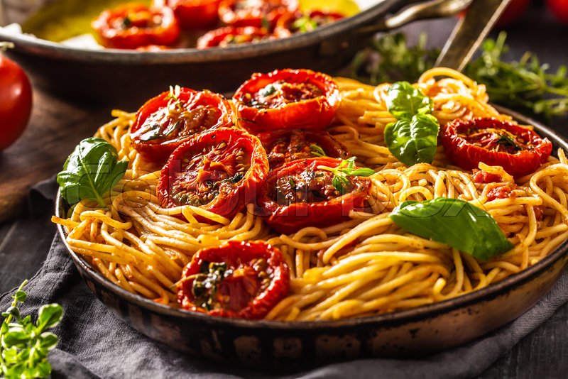 Italian pasta spaghetti with roasted ... | Stock image | Colourbox