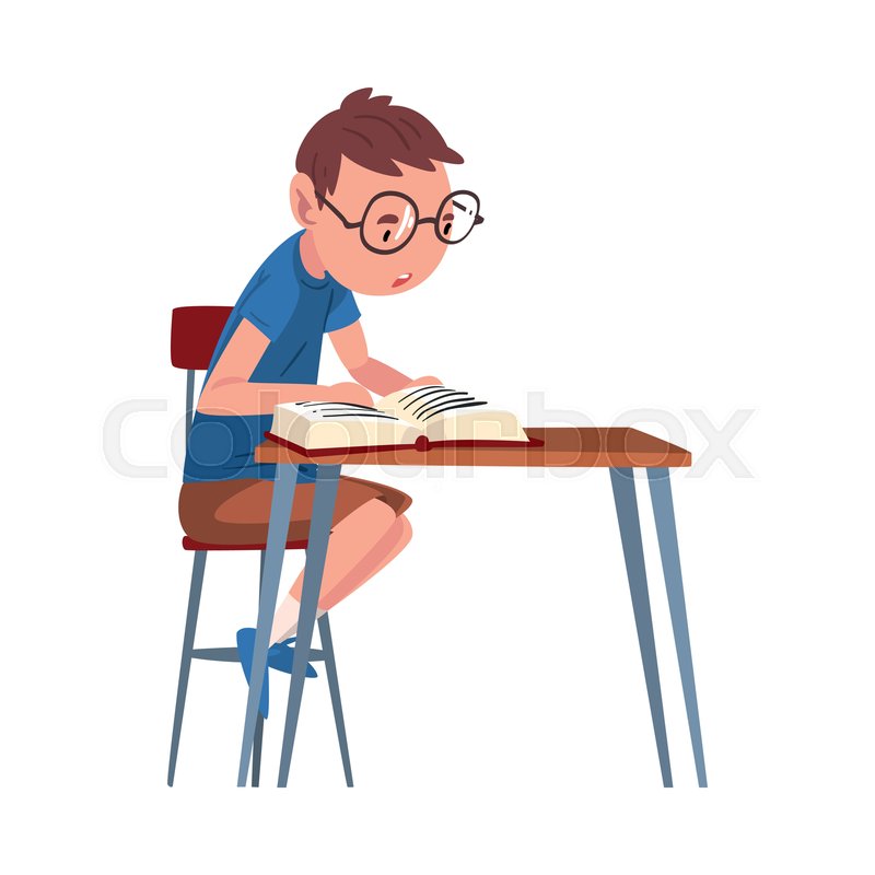 Cute Schoolboy Sitting at Desk and ... | Stock vector | Colourbox