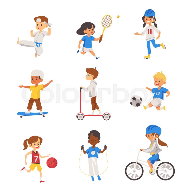 Active children boys and girls cartoon ... | Stock vector | Colourbox