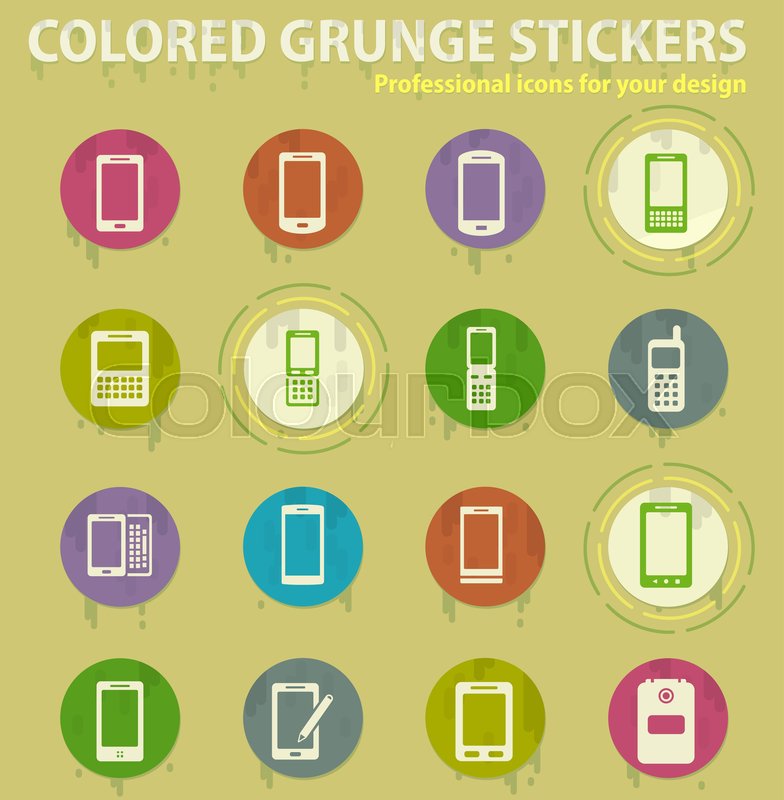 Phones colored grunge icons with ... | Stock vector | Colourbox