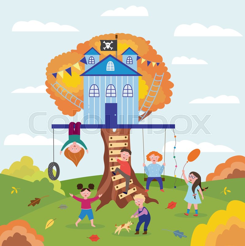Summer landscape with little children ... | Stock vector | Colourbox