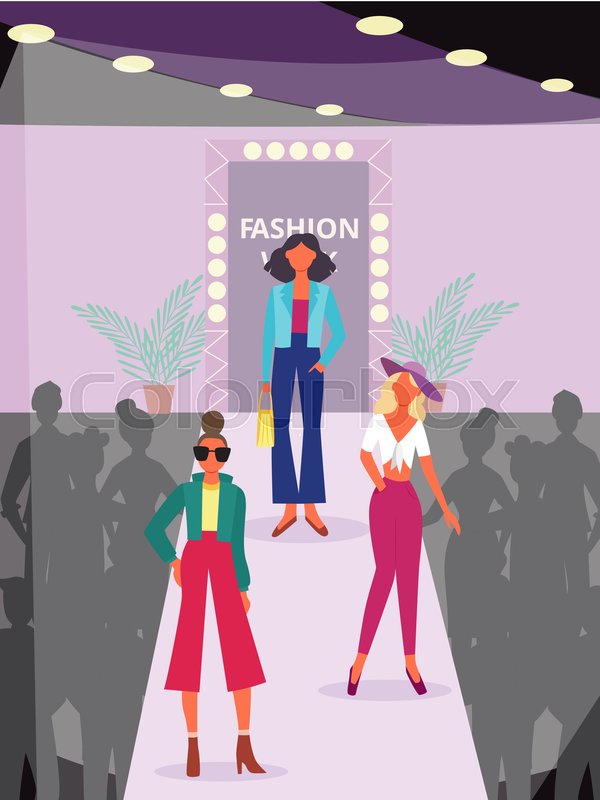 Fashion show poster with cartoon model ... | Stock vector | Colourbox