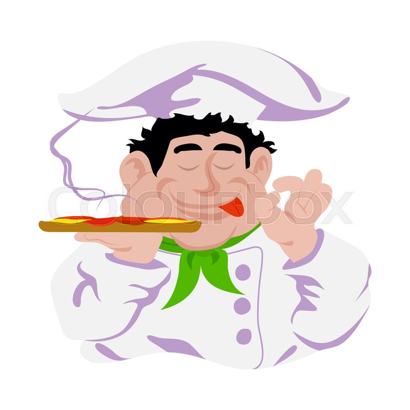 Funny cook italian holds pizza in ... | Stock vector | Colourbox