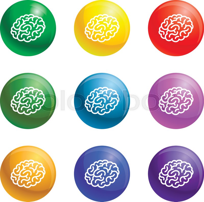 Human brain icons vector 9 color set ... | Stock vector | Colourbox