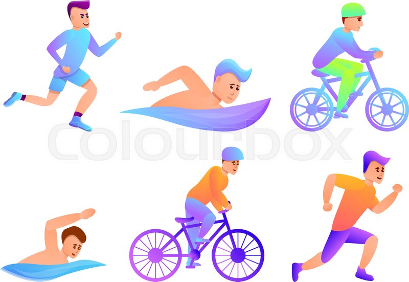 Triathlon icons set. Cartoon set of ... | Stock vector | Colourbox