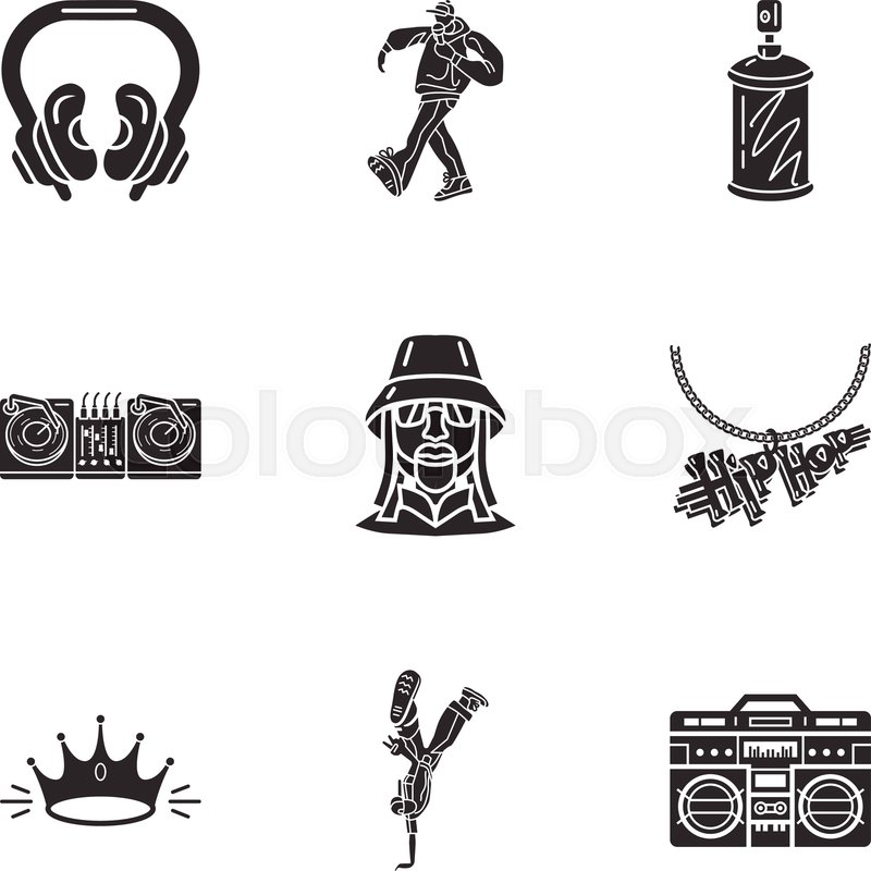 Hip hop icon set. Simple set of 9 hip ... | Stock vector | Colourbox