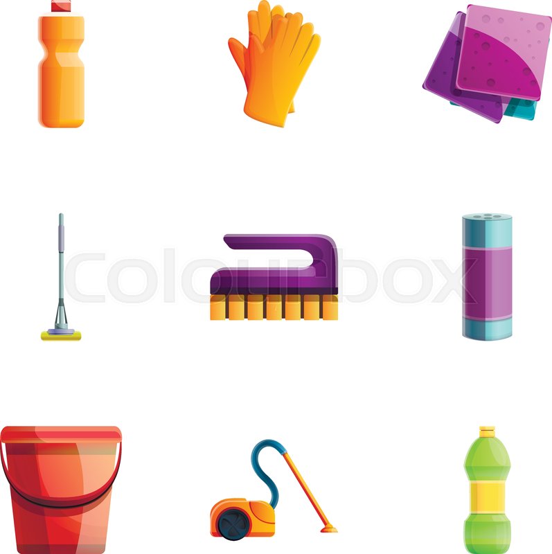 Cleaning tools icon set. Cartoon set ... | Stock vector | Colourbox