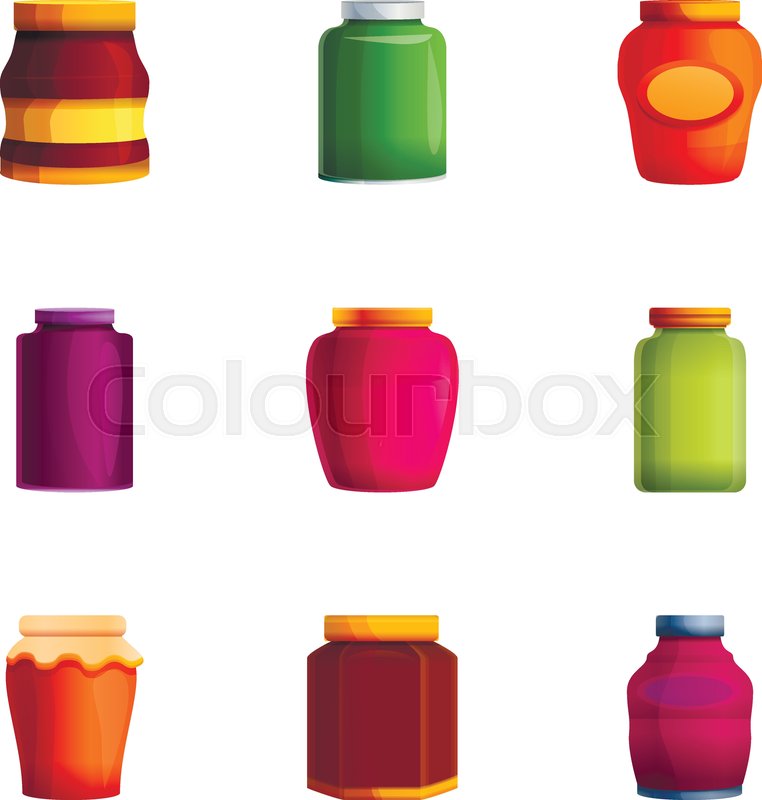 Jam jar icon set. Cartoon set of 9 jam ... | Stock vector | Colourbox