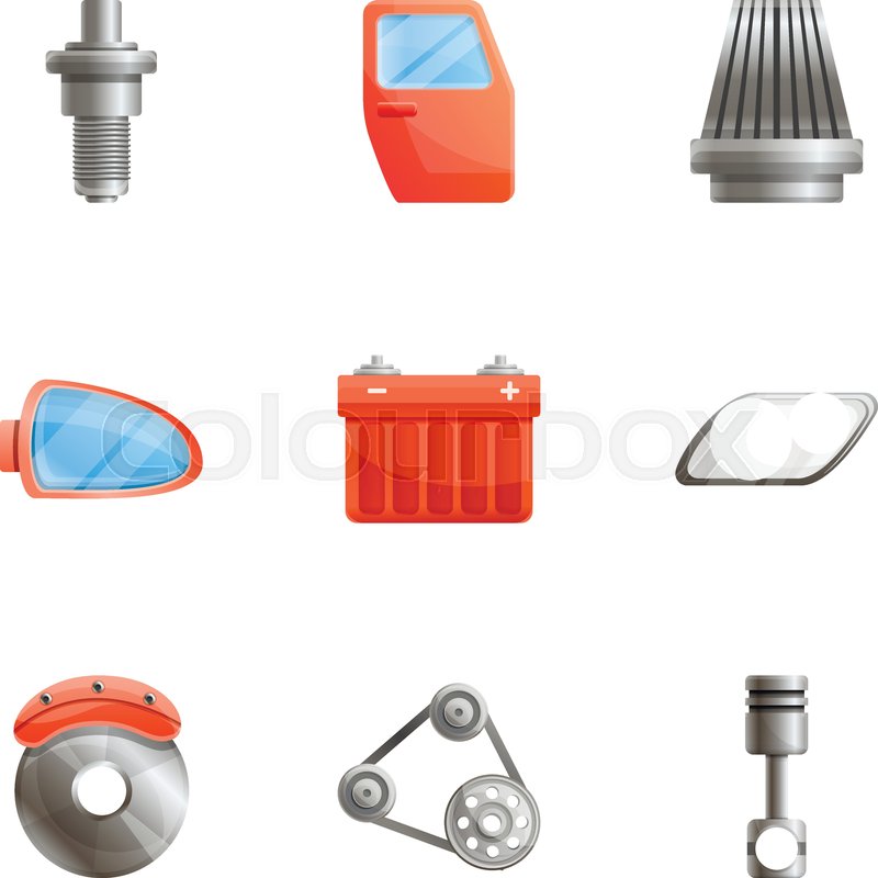 Car spare parts icon set. Cartoon set ... | Stock vector | Colourbox