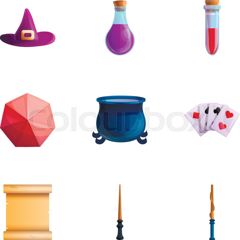 Magician tools icon set. Cartoon set ... | Stock vector | Colourbox