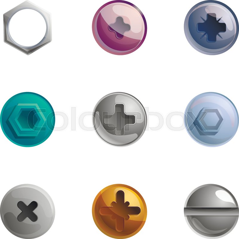 Screw head icon set. Cartoon set of 9 ... | Stock vector | Colourbox