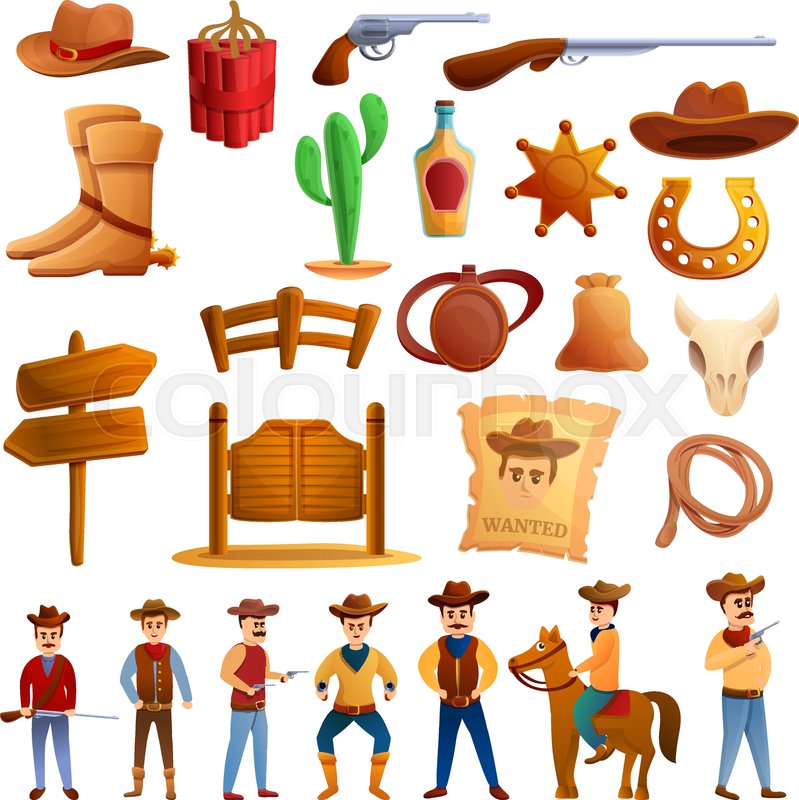 Cowboy icons set. Cartoon set of ... | Stock vector | Colourbox