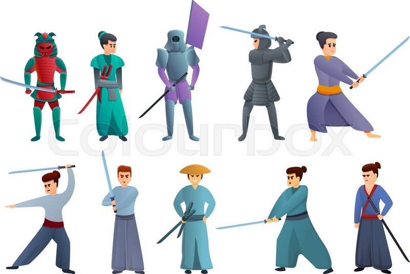 Samurai icons set. Cartoon set of ... | Stock vector | Colourbox