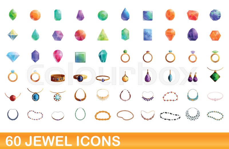 60 jewel icons set. Cartoon ... | Stock vector | Colourbox