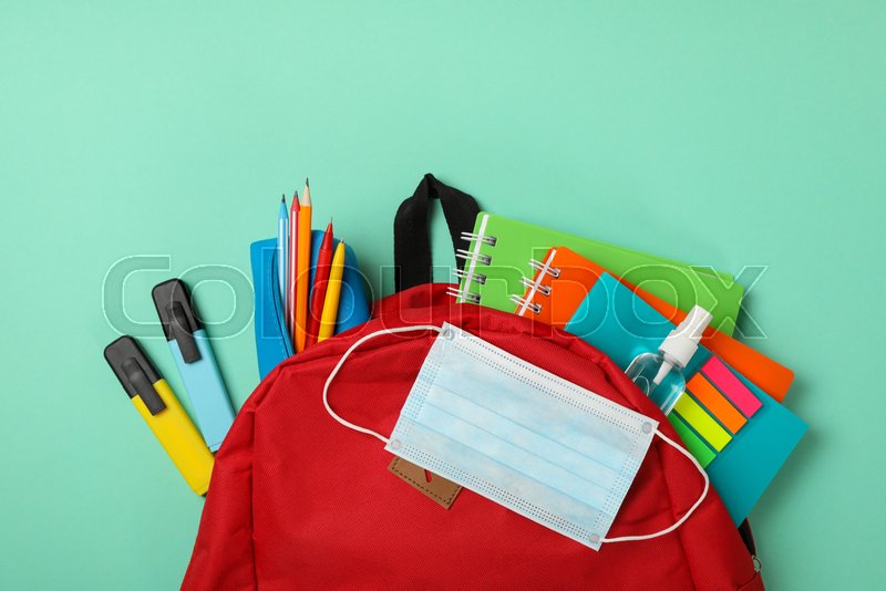 School supplies with medical mask and ... | Stock image | Colourbox