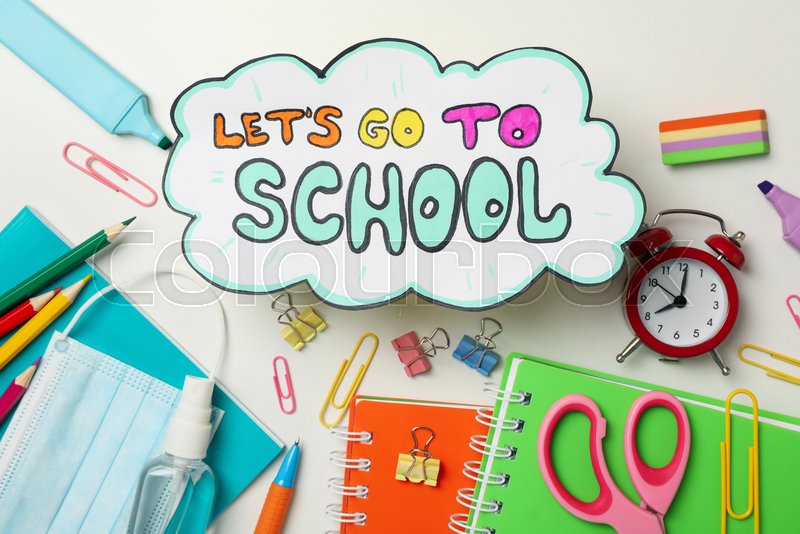 Text Let's go to school, school ... | Stock image | Colourbox