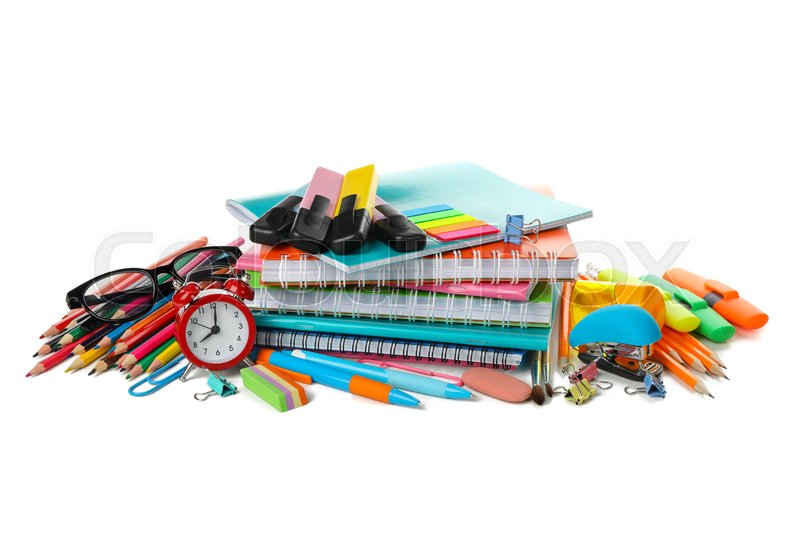 Pile of school supplies isolated on ... | Stock image | Colourbox