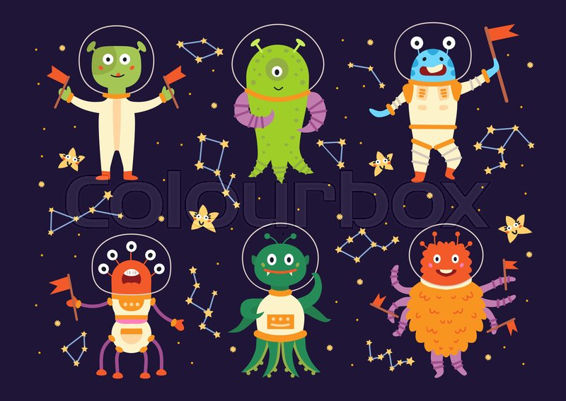 Monster aliens in space suits. Cartoon ... | Stock vector | Colourbox