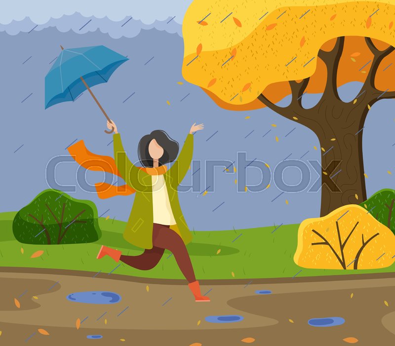 Autumn cartoon girl holding an ... | Stock vector | Colourbox