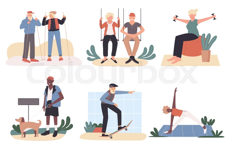 Old People Exercise Cartoon