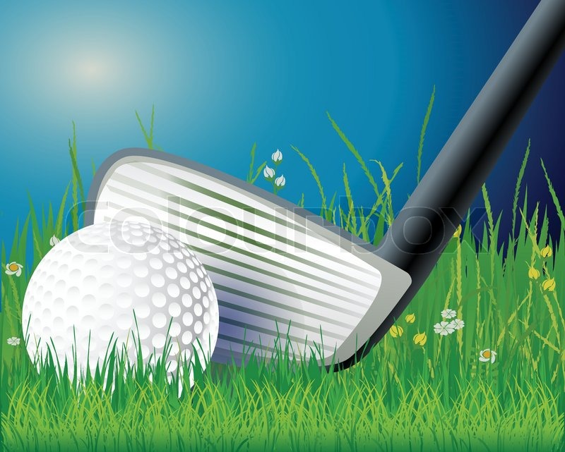 Golf club and ball in grass | Stock vector | Colourbox