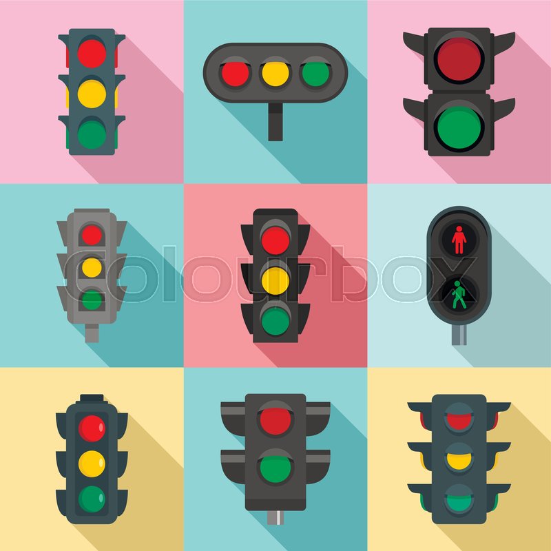 Traffic lights icon set. Flat set of ... | Stock vector | Colourbox