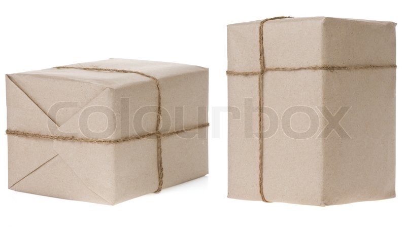 Parcel wrapped box isolated on white | Stock image | Colourbox
