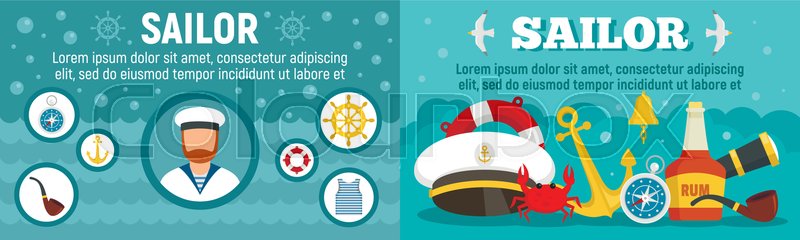 Marine sailor banner set. Flat ... | Stock vector | Colourbox