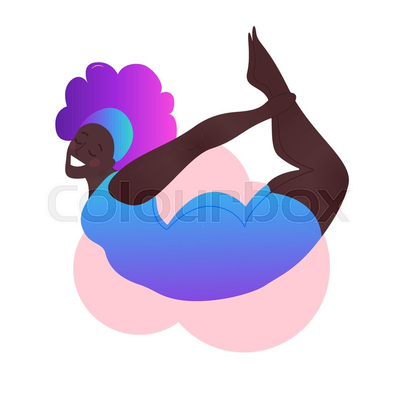 Plus Size Black Curvy Lady Doing Yoga Stock Vector Colourbox