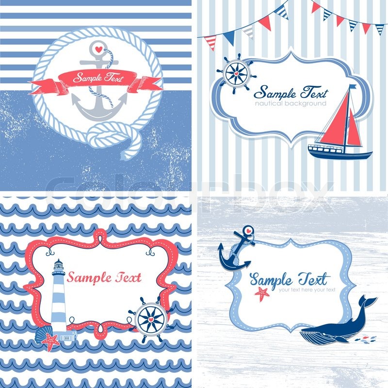 Set of 4 Nautical cards | Stock vector | Colourbox